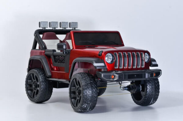 Big Jeep na akumulator 4×4 sa kožnim sedištem i mekim gumama – Crveni
