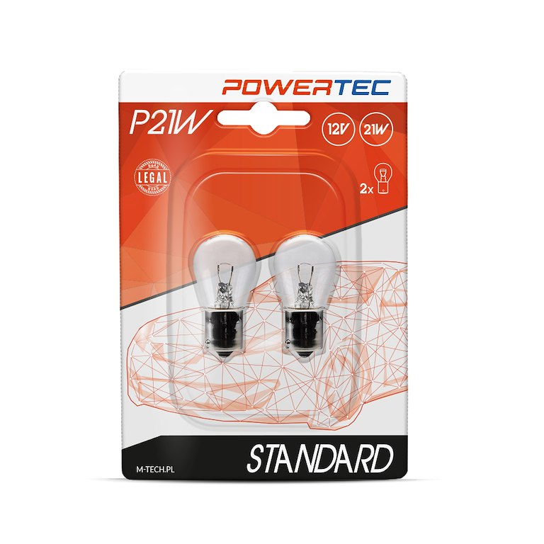 SIJALICE 2 KOM P21W 12V 21W BA15S BLISTER STANDARD POWERTEC