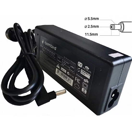 GEMBIRD NPA65-190-3420 (AS12)PUNJAČ ZA LAPTOP 65W-19V-3.42A, 5.5X2.5MM BLACK (819 ALT=AS16) 38952 CENA