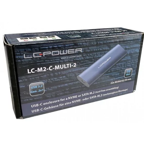 LC POWER LC-M2-C-MULTI-2 NVME SSD RACK M2 ENCLOSURE FOR M.2 SSD USB3.2 GEN.2X1 TYPE C ANTRACIT CENA