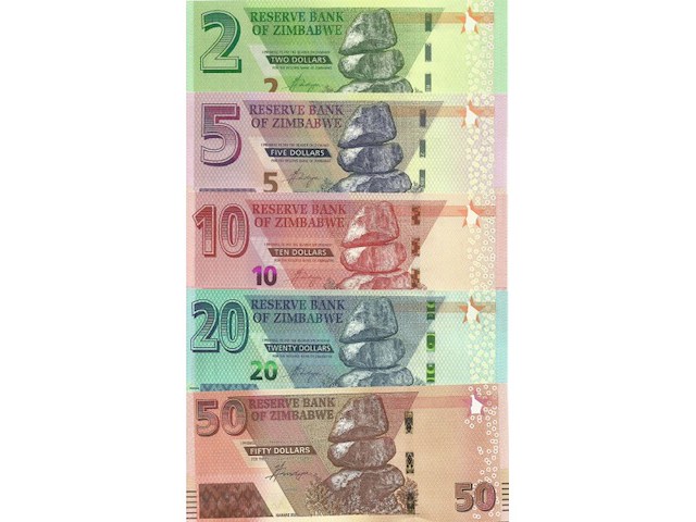 Zimbabwe 2-5-10-20-50 dollars 2019/20. UNC set