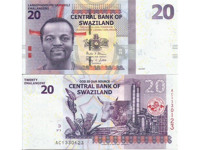 Swaziland 20 emalangeni 2017. UNC