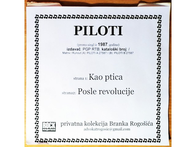 SP PILOTI - Kao ptica - promo (1987) odlična, retko