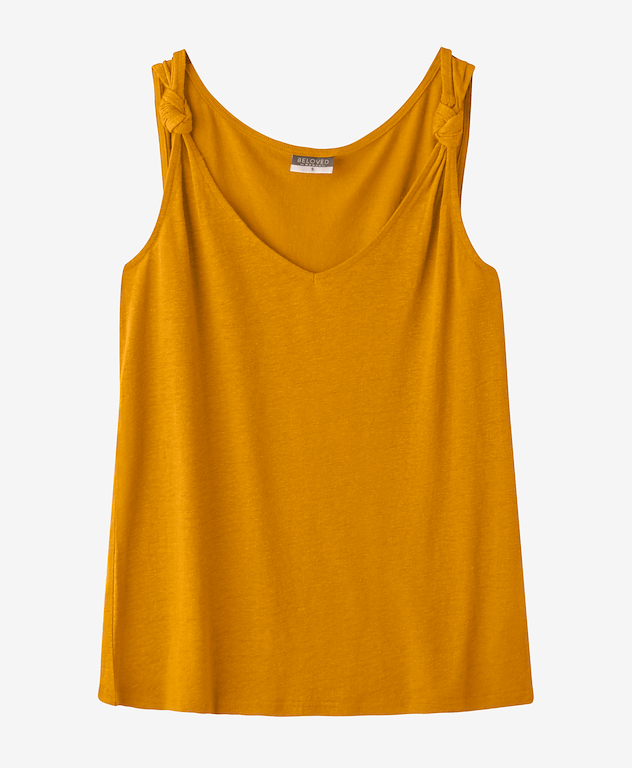 Narandžasta majica za žene sa dodatkom lana