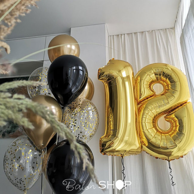 Crno & Zlatni baloni za 18 rođendan sa helijumom