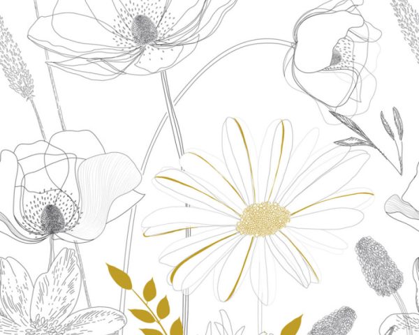 LIVINGWALLS WALLPAPER «FLORAL, BLACK, GREY, YELLOW» 392131