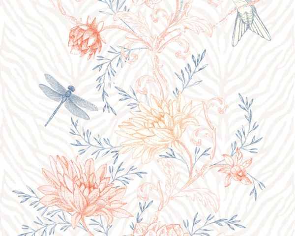 LIVINGWALLS WALLPAPER «FLORAL, BLUE, GREY, ORANGE» 392011