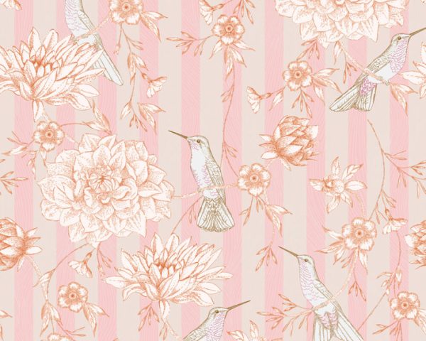 LIVINGWALLS WALLPAPER «FLORAL, ORANGE, PINK, WHITE» 392021