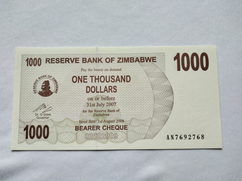 Zimbabve 1.000 dolara,2007 god.UNC