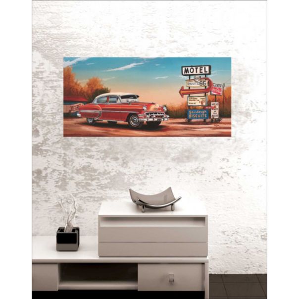 DELTA LINEA Uramljena slika Old red car route 66 No 2 30x70 cm