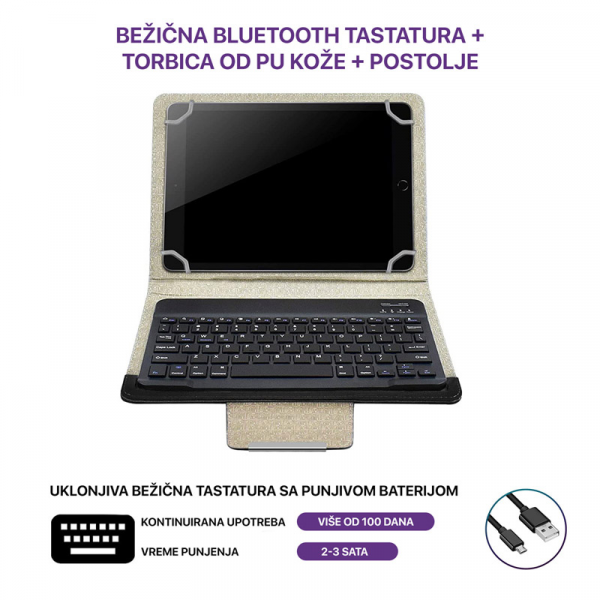 Futrola Leather 10-11 in sa bluetooth tastaturom crna