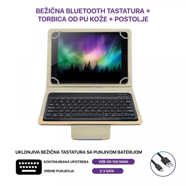 Futrola Leather 10-11 in sa bluetooth tastaturom zlatna