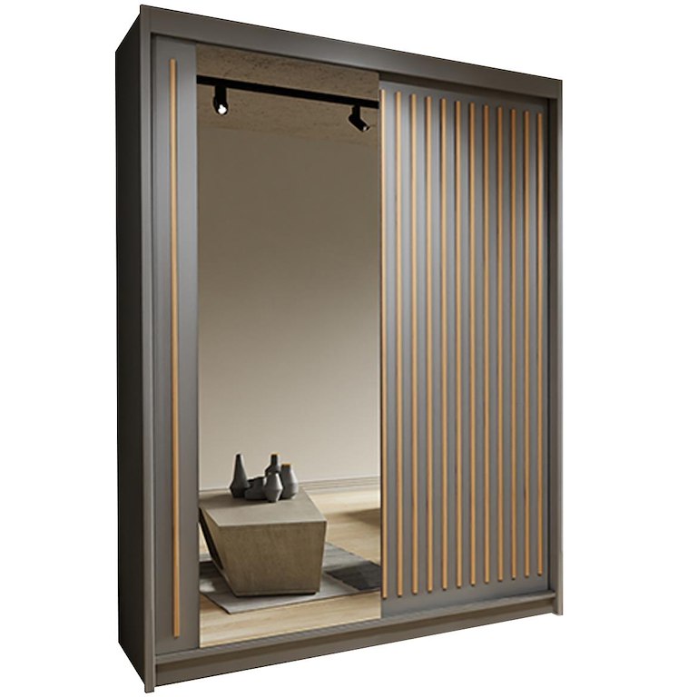 Royal ormar 2 vrata/ogledalo 150x62x216 sivi/natur