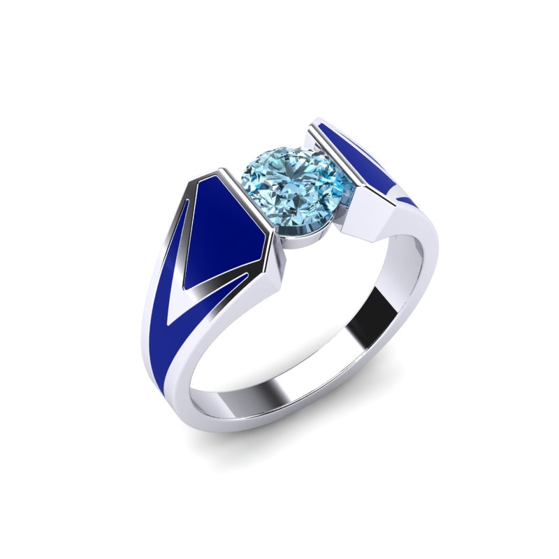 Prsten od belog zlata sa akvamarinom i plavom vivom Aqua