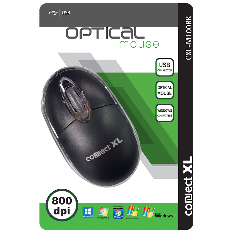 Miš optički, 800dpi, USB, crna boja