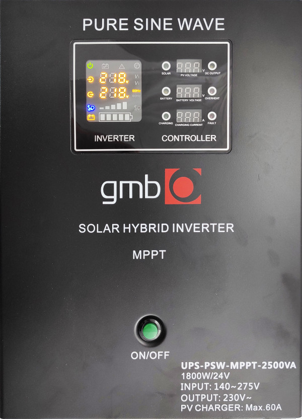 UPS-PSW-MPPT-2500VA GMB LONG MPPT, cist sinusni pretvarac sa produzenom autonomijom 1800W-220V/24V