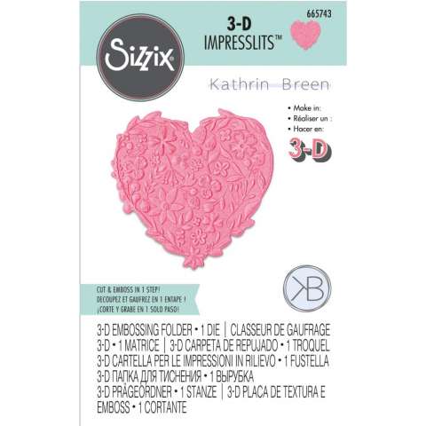 3-D IMPRESSLITS EMBOSSING FOLDER Floral Heart