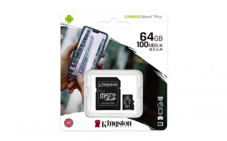 Micro SD 64GB KINGSTON Canvas Select SDCS2/64GB, sa adapterom, UHS-I, class 10, 80MB/s read