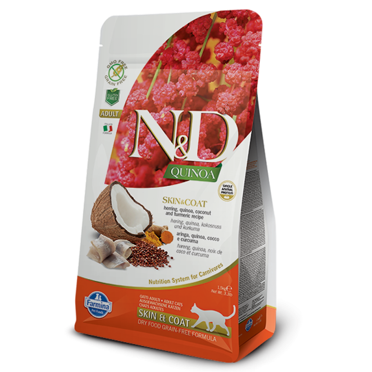 N&D Quinoa hrana za mačke - Skin&Coat Herring Cocunut&Curcuma 5kg