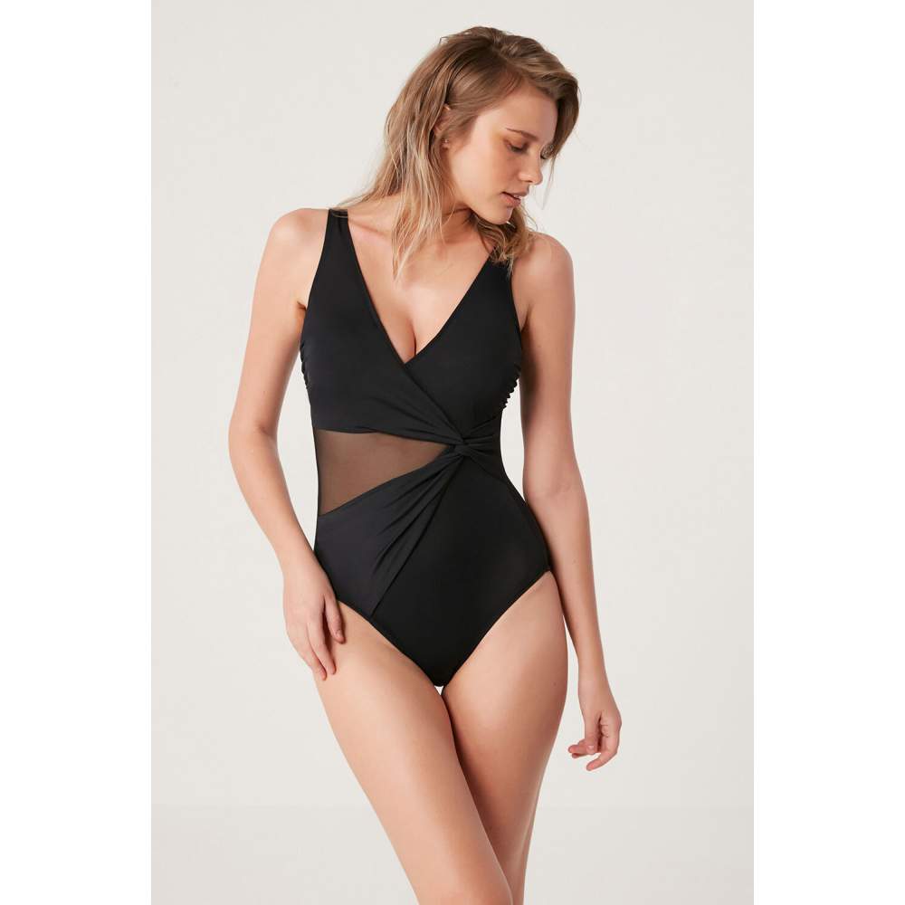 Quelam Tül Detailed V-Neck Swimsuit