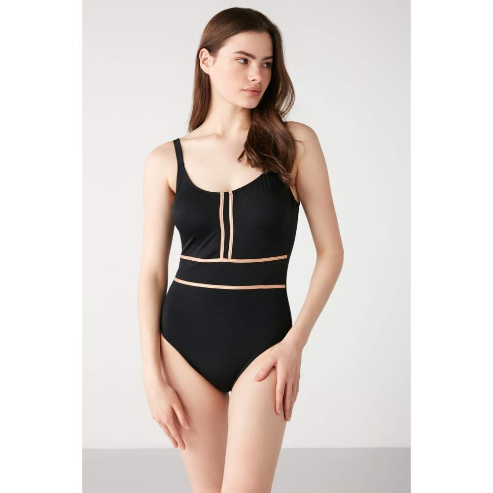 Pleu Shiny Ribbed Round Neck Swimsuit