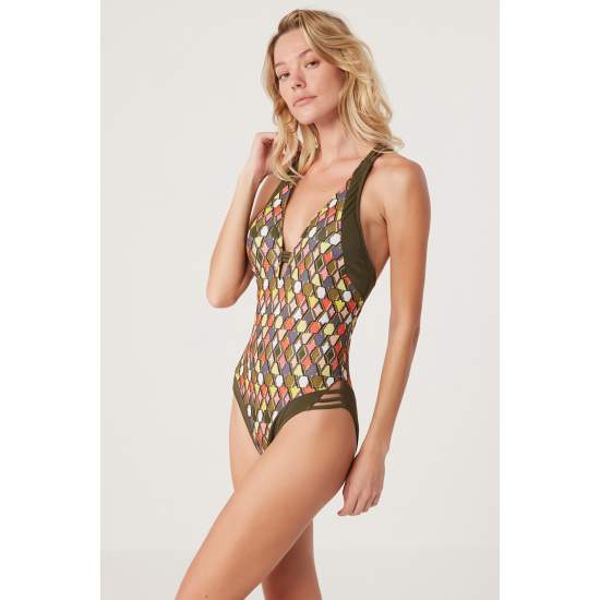 Otheos Textured Fabric Green Patterned Swimsuit
