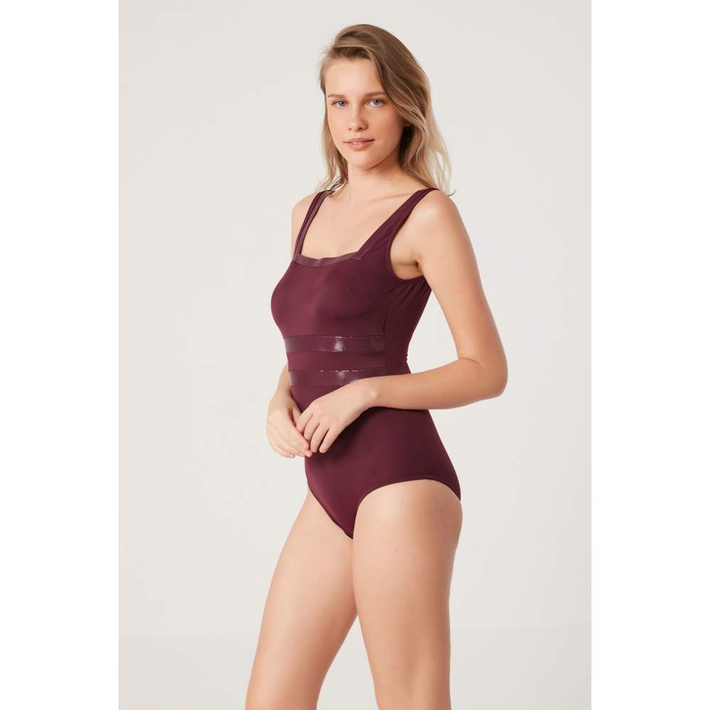 Mopen Straight Color String Gathering Swimwear