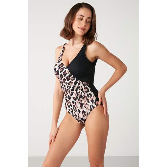 Leona Leopard Patterned Double Breasted Swimsuit