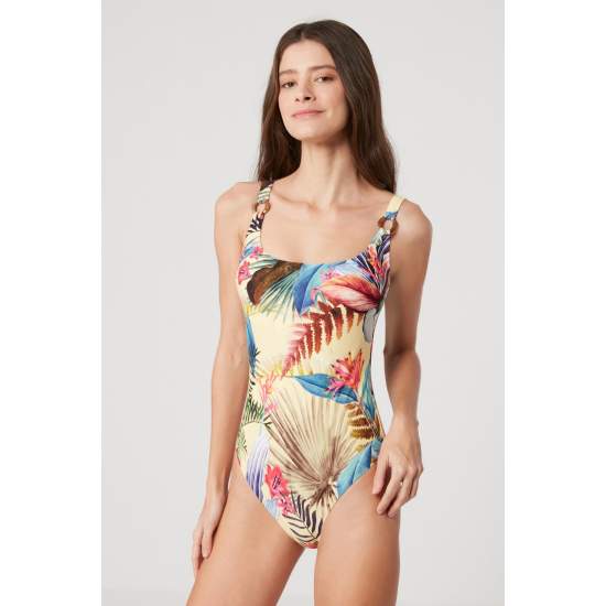 Labezerin Round Neck Patterned Swimsuit