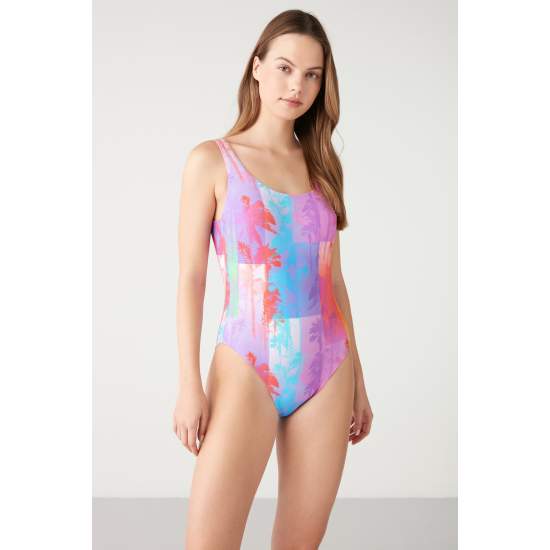 Fest Palm Patterned Back Detailed Swimsuit