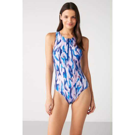 Babia Colorful Patterned Zippered Swimsuit