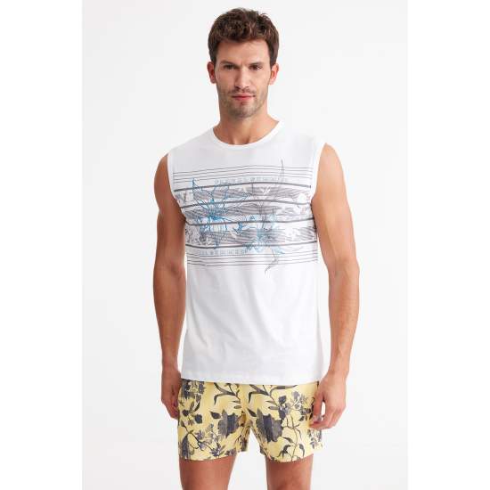 Sum Önü Printed Zero Sleeve Marine Tank Top