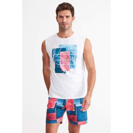 Layer Önü Printed Zero Sleeve Marine Tank Top