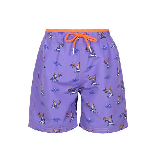Purple Sail Patterned Kids' Swim Shorts