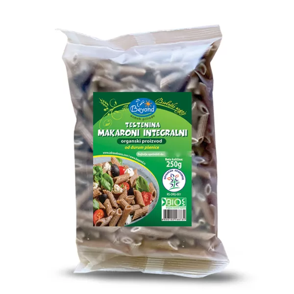 Testenina Makaroni integralni od organske durum pšenice 250g