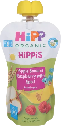 HIPP
ORGANIC HiPPis voćni pire - jabuka, banana, malina sa integralnim žitaricama, 6+ meseci, 100 g
Početna hrana za odojčad