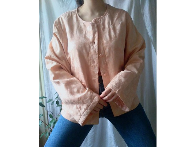 vintage desirée puder roze svilena jakna; vel. L