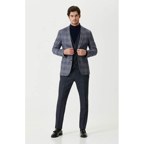 Navy Blue Wool Vest Suit