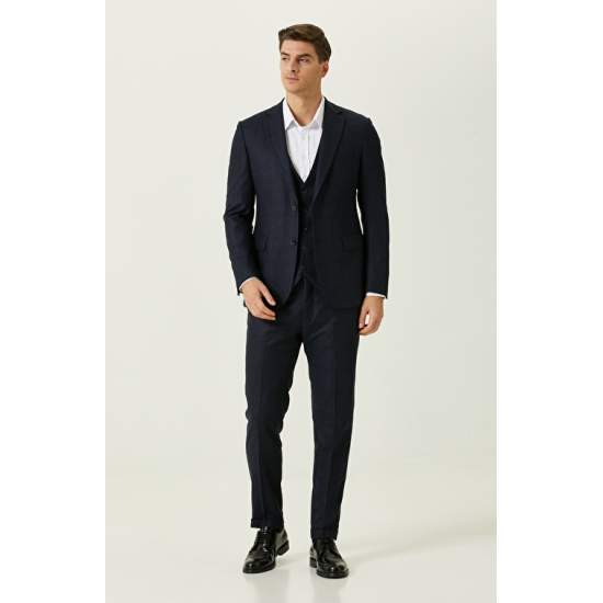 Navy Blue Vest Wool Suit