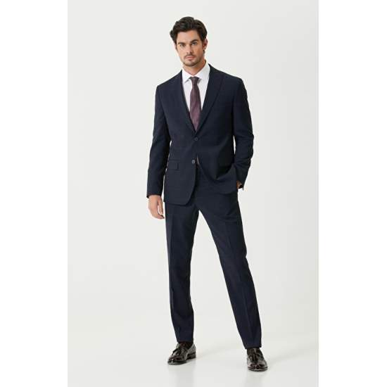 Navy Blue Checked Suit