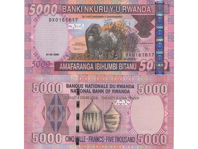 RWANDA Ruanda 5000 Francs 2009 UNC, P-33