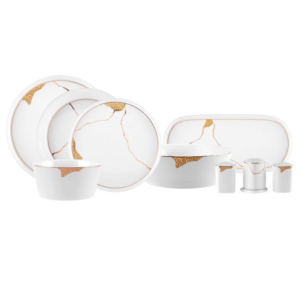 Karaca Streamline Quora 59 Pieces New Bone Dinnerware Set for 12 People