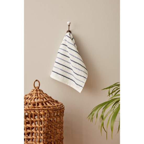 Karaca Home Young Denim Blue Striped 100% Cotton Hand Towel 30x50 cm White