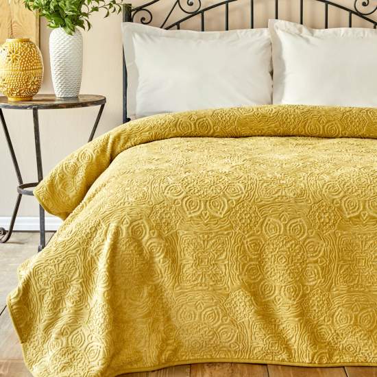 Karaca Home Scala Mustard Double Embosy Blanket