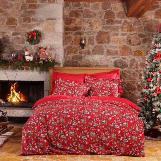 Karaca Home Despina Red 100% Cotton Flannel Double Duvet Cover Set