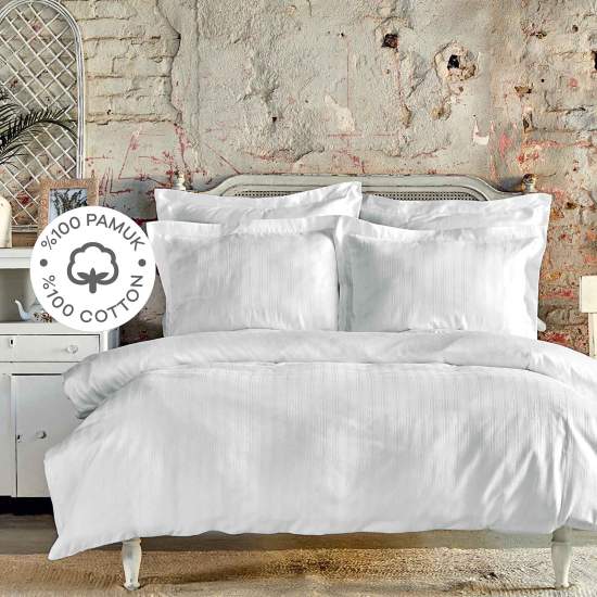 Karaca Home Charm Bold White 100% Cotton Satin Single Duvet Cover Set