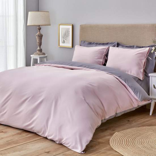 Karaca Home Basic Dark Grey-Dry Rose Double Sided Single Duvet Cover Set