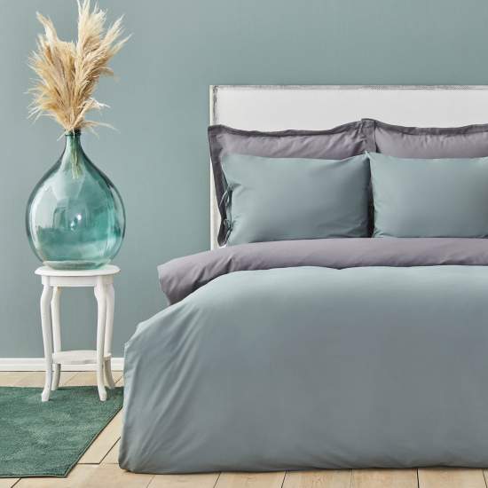 Karaca Home Basic Anthracite-Petrol Double Sided Double Duvet Cover Set