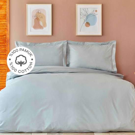 Karaca Home Back To Basic Blue 100% Cotton Single Duvet Cover Set