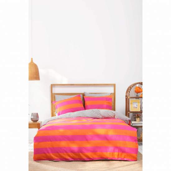 Sarah Anderson Ronie Fuchsia Orange 100% Cotton Double Duvet Cover & Pillow Set